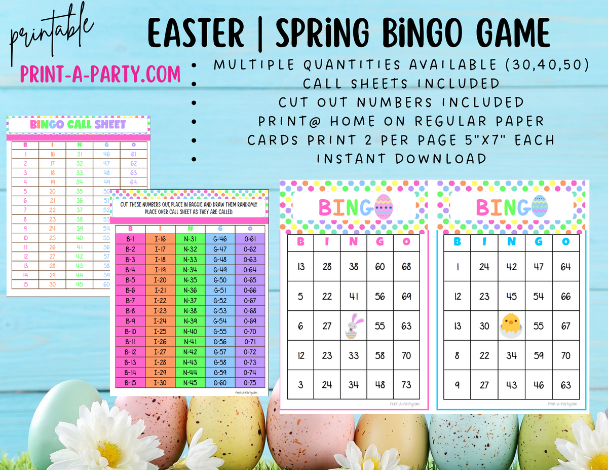 Printable Easter or Spring Bingo Game - Pastel Polka Dot Easter Bingo ...