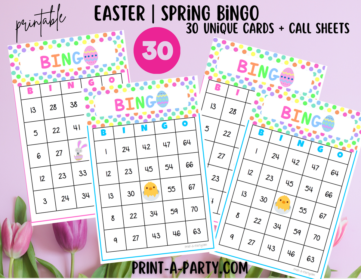 Printable Easter or Spring Bingo Game - Pastel Polka Dot Easter Bingo ...