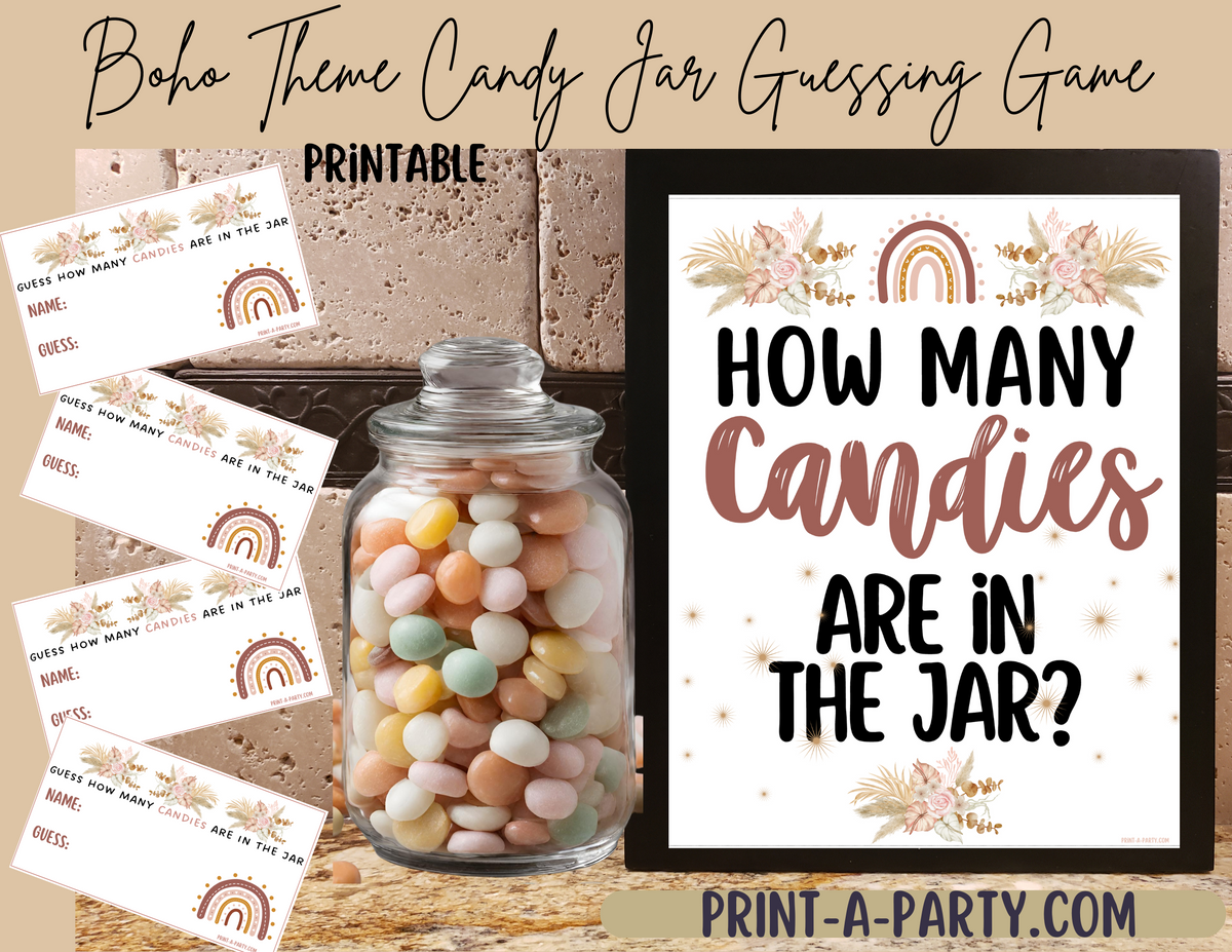 BOHO CANDY JAR GUESSING GAME | How many candies in jar | Boho Theme | Bridal Shower Game | Baby ...