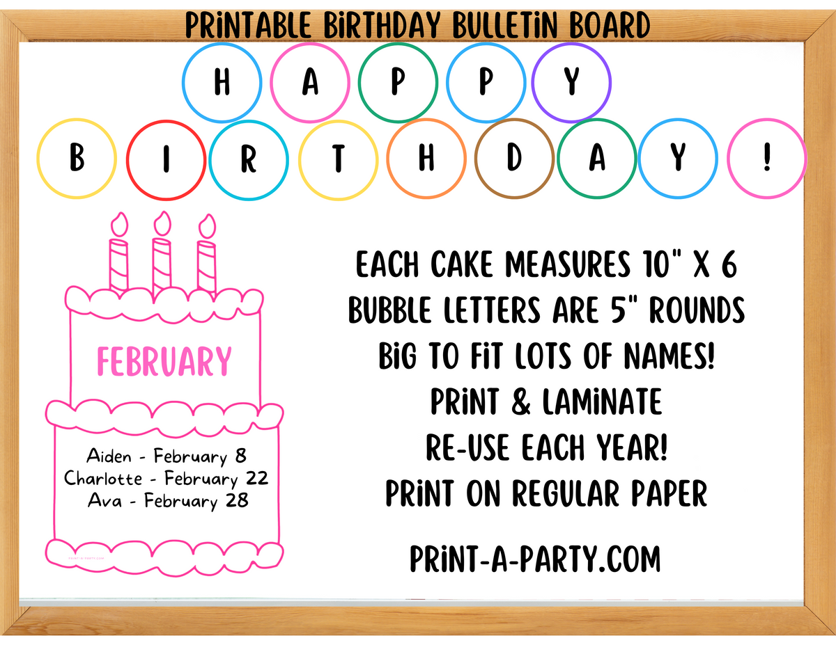 Classroom Bulletin Board Birthday Cakes Printable – PrintAParty