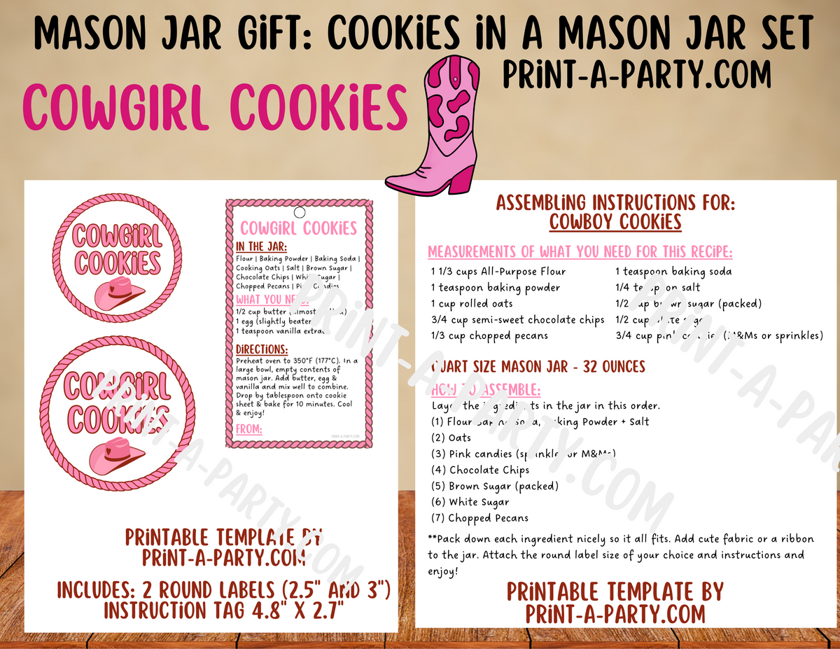 Cowboy Cookies in a Mason Jar - Cookie Jar Gift - INSTANT DOWNLOAD ...