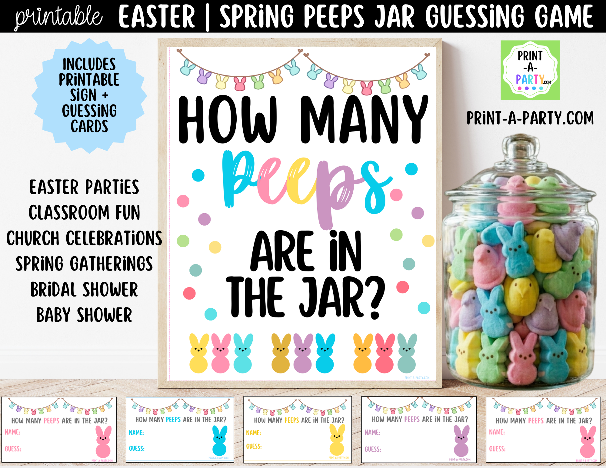 Easter Peeps Candy Jar Game Printable Sign (8x10) + Guessing Cards for ...