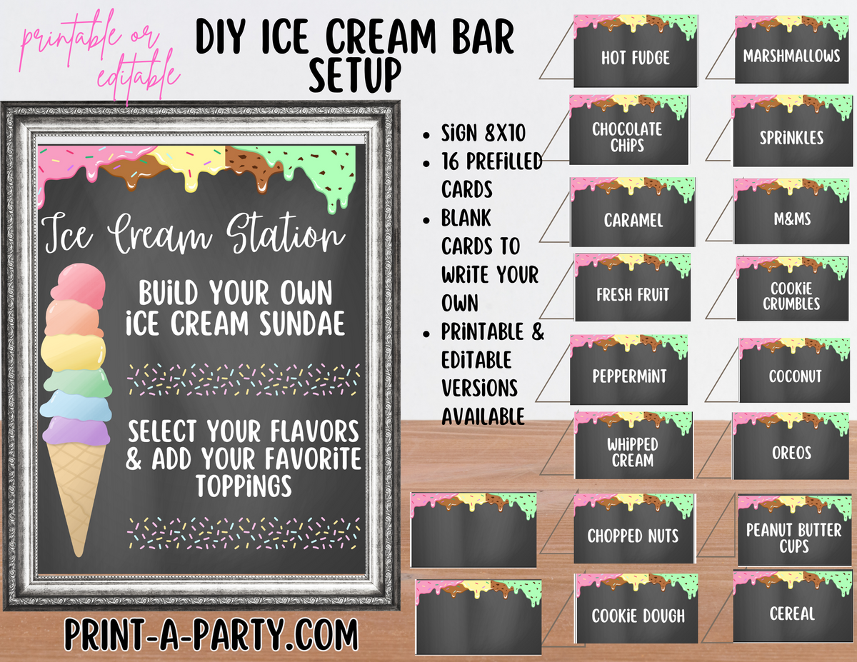 DIY ICE CREAM BAR Setup Editable and Printable Options-Chalkboard | Ma ...