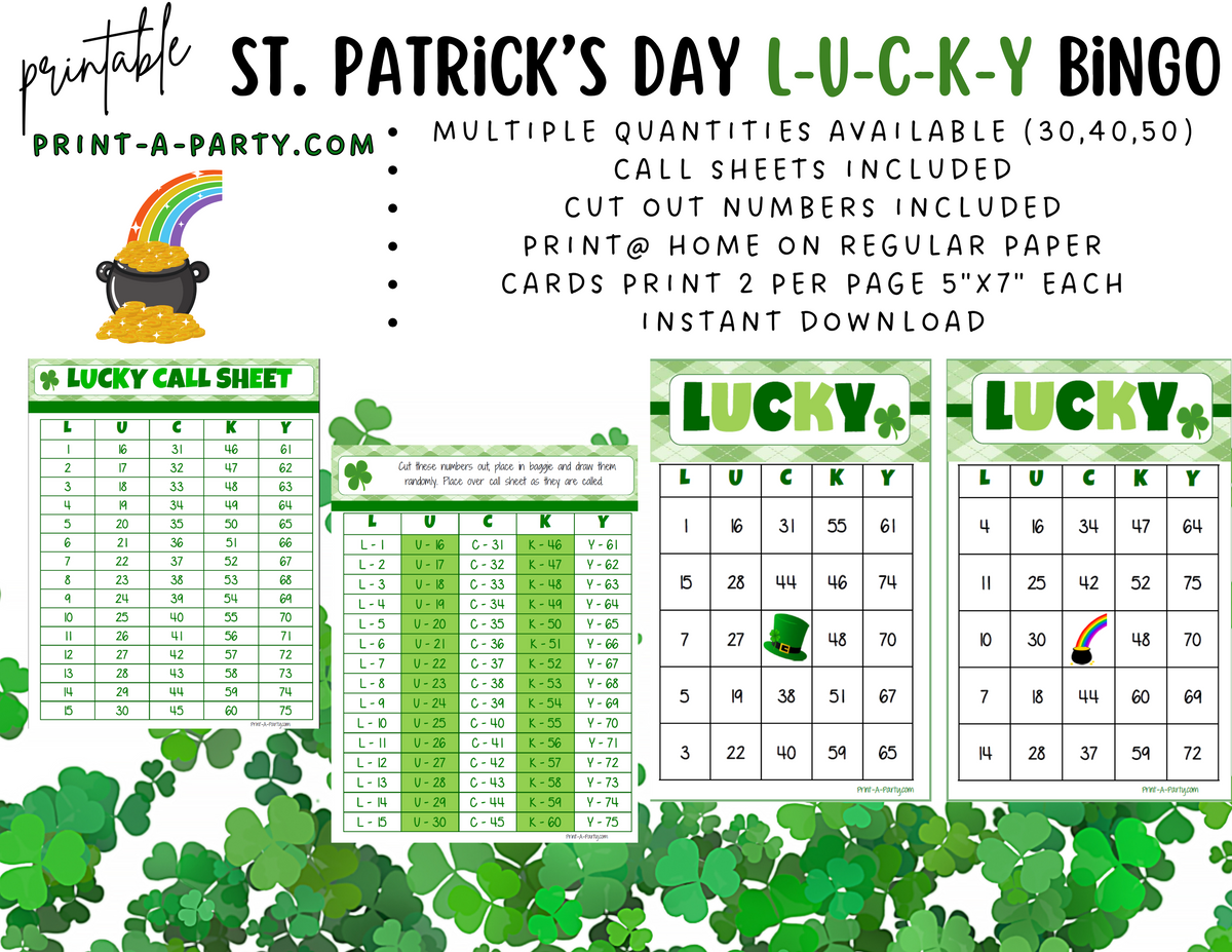 BINGO: St. Patrick's Day L-U-C-K-Y Bingo | Lucky Bingo | Leprechaun ...