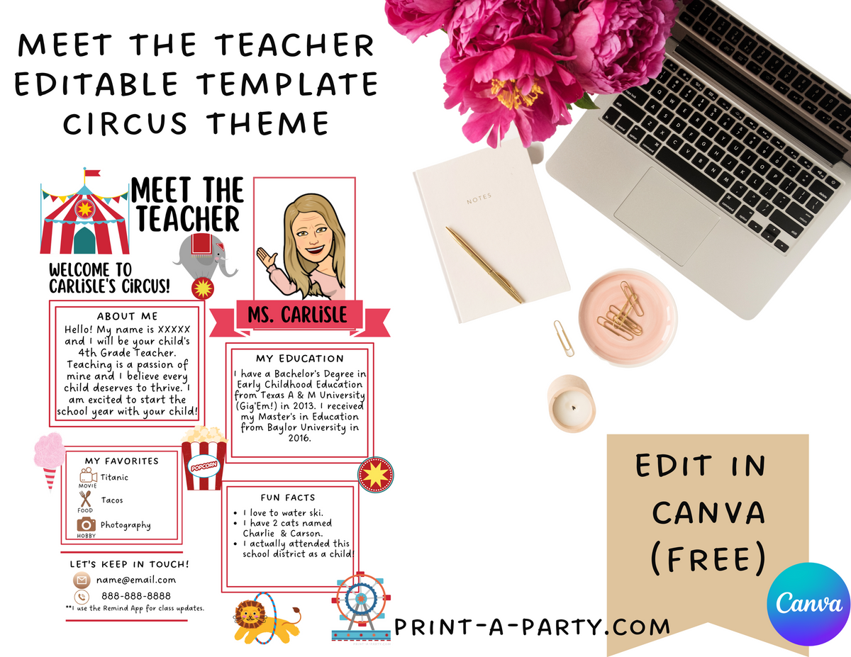 Meet the Teacher Editable Template CIRCUS THEME | CIRCUS Themed Classr ...