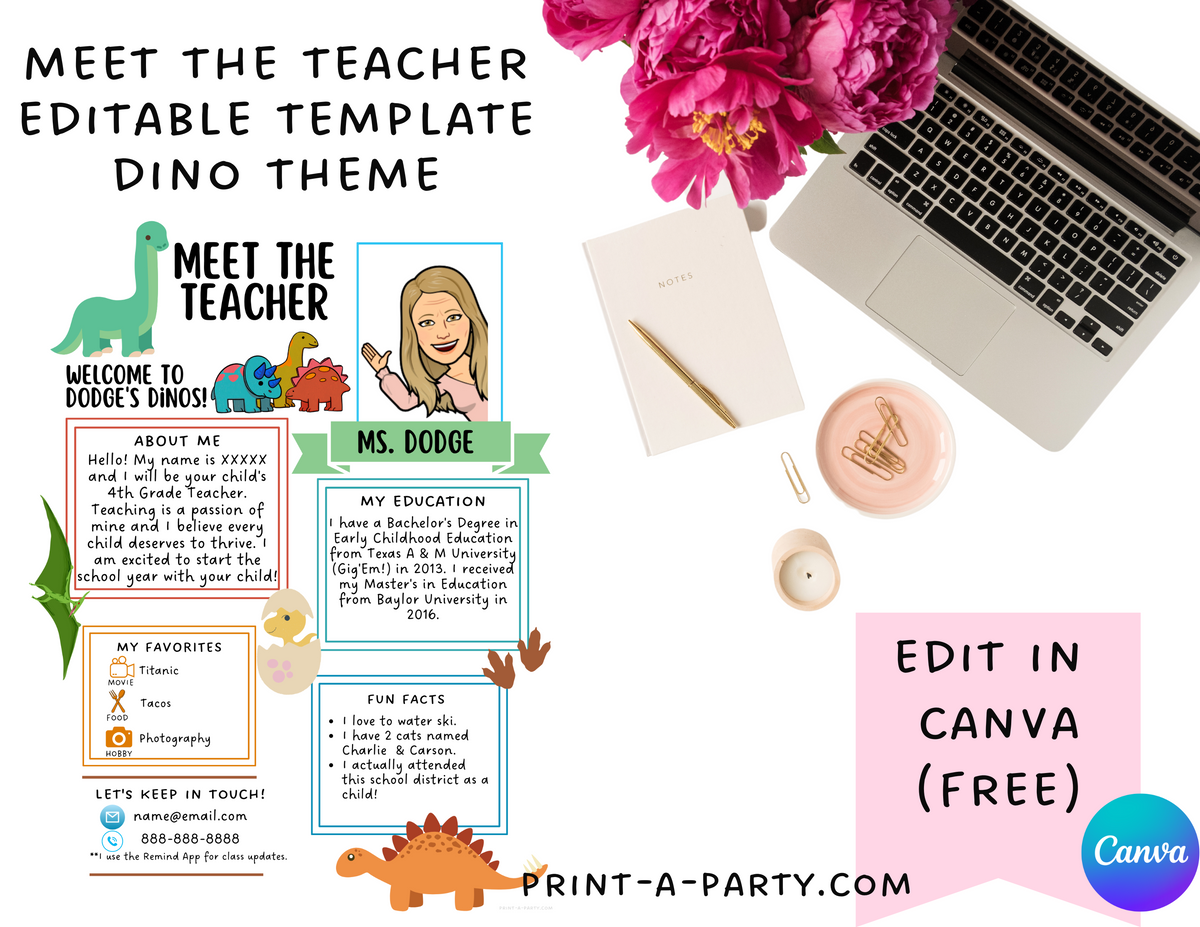 Meet the Teacher Editable Template DINOSAUR THEME | DINO Themed Classr ...