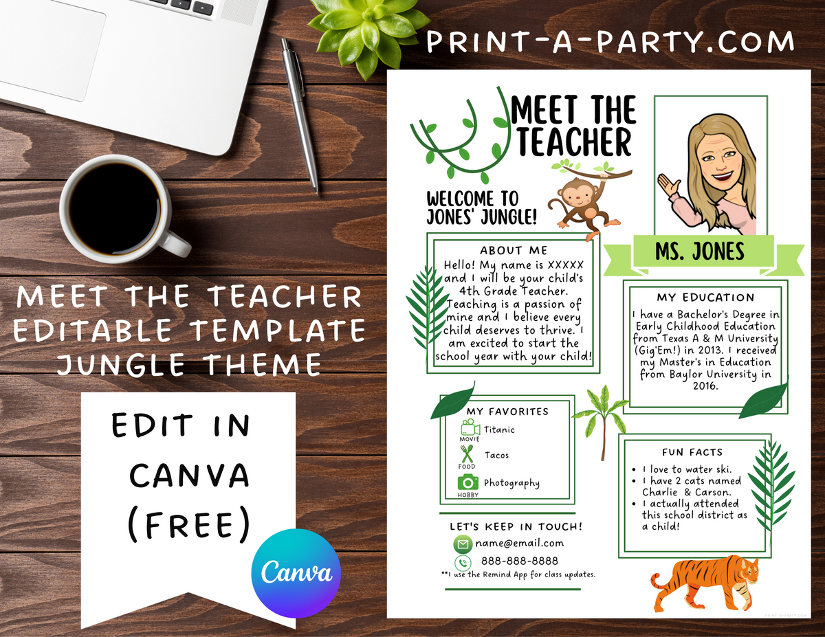 Meet the Teacher Editable Template JUNGLE THEME | Jungle Themed Classr ...