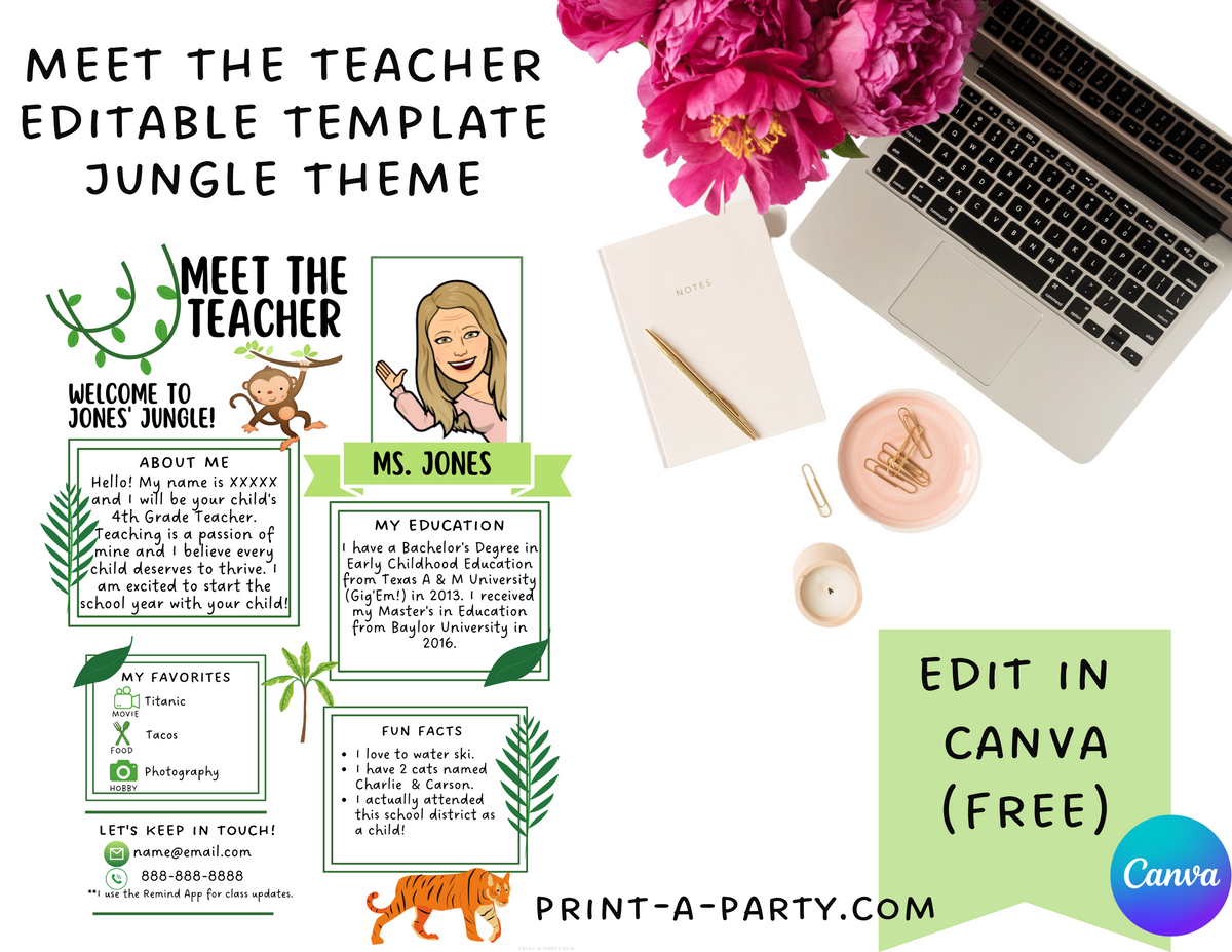 Meet the Teacher Editable Template JUNGLE THEME | Jungle Themed Classr ...