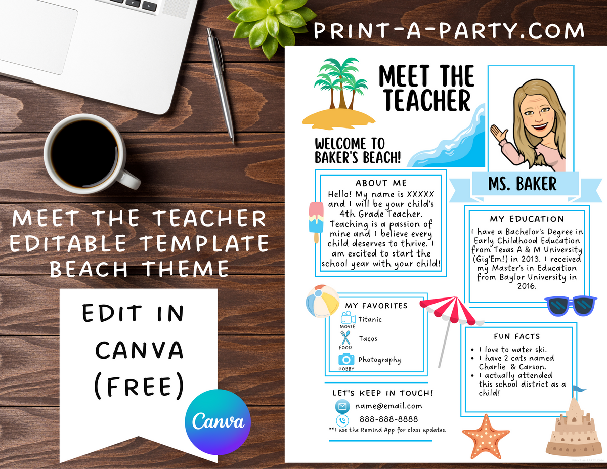 Meet the Teacher Editable Template BEACH THEME | Beach Themed Classroo ...