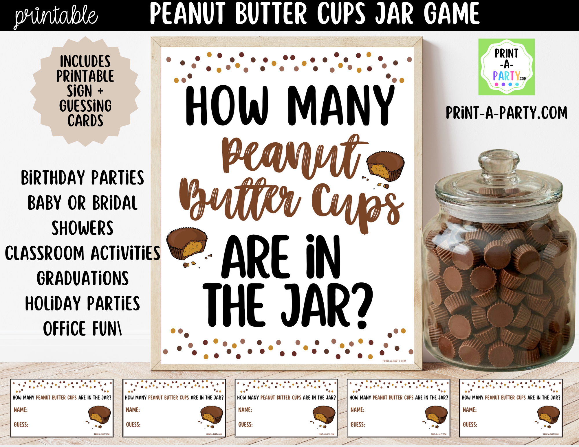 Peanut Butter Cups Jar Guessing Game Printable Sign (8x10) + Guessing ...