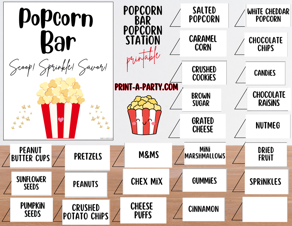 POPCORN BAR | POPCORN STATION Setup - White | Popcorn Bar Sign | Food ...