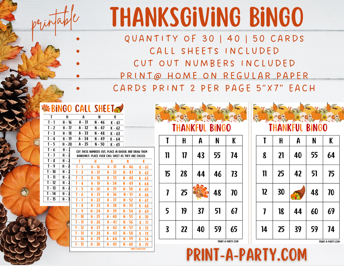 Thanksgiving Bingo Game Printable - INSTANT DOWNLOAD – PrintAParty
