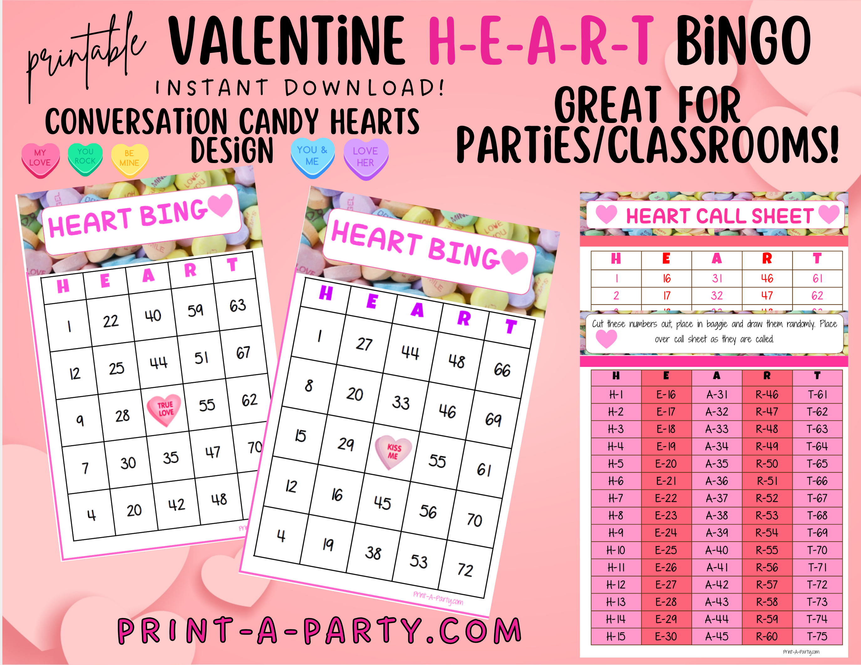 Valentine Bingo | Heart Bingo Printable | Choose your size and design ...
