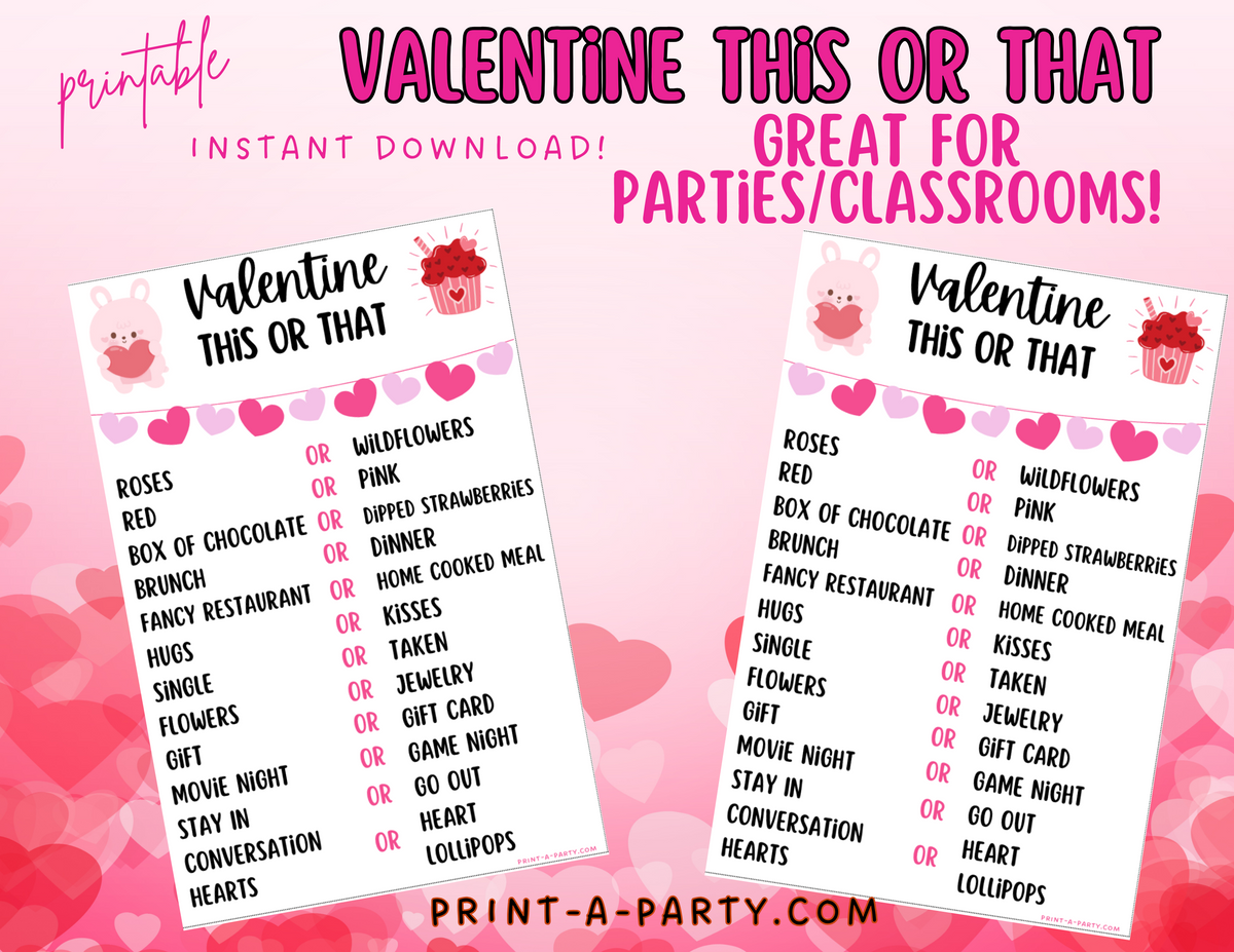 THIS OR THAT GAME | Valentine Games | Valentine Activities | Printable ...