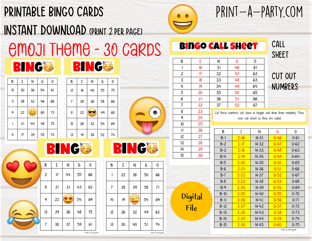 Emoji Bingo Game | Emoji Party Theme | Emoji Party Game | Printable ...