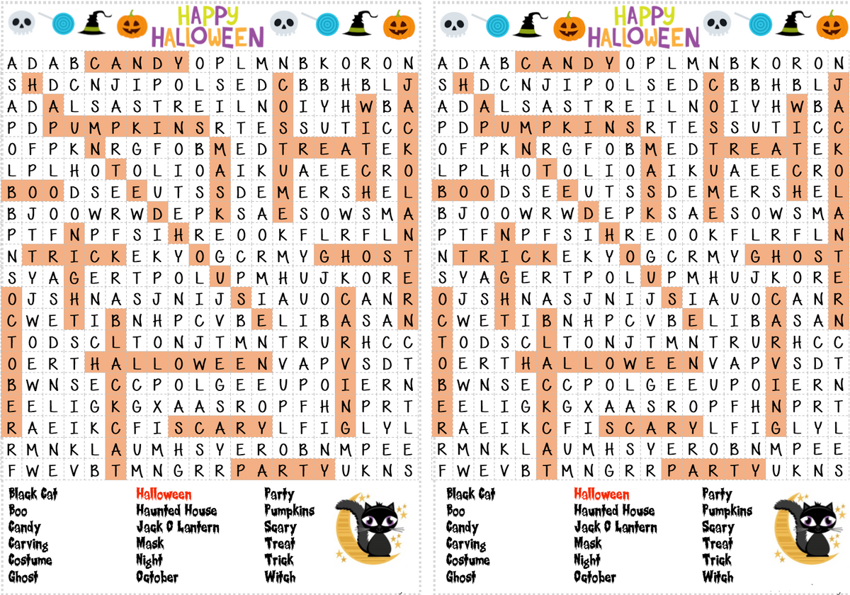 Halloween Word Search for Parties, Classrooms or Holidays – PrintAParty