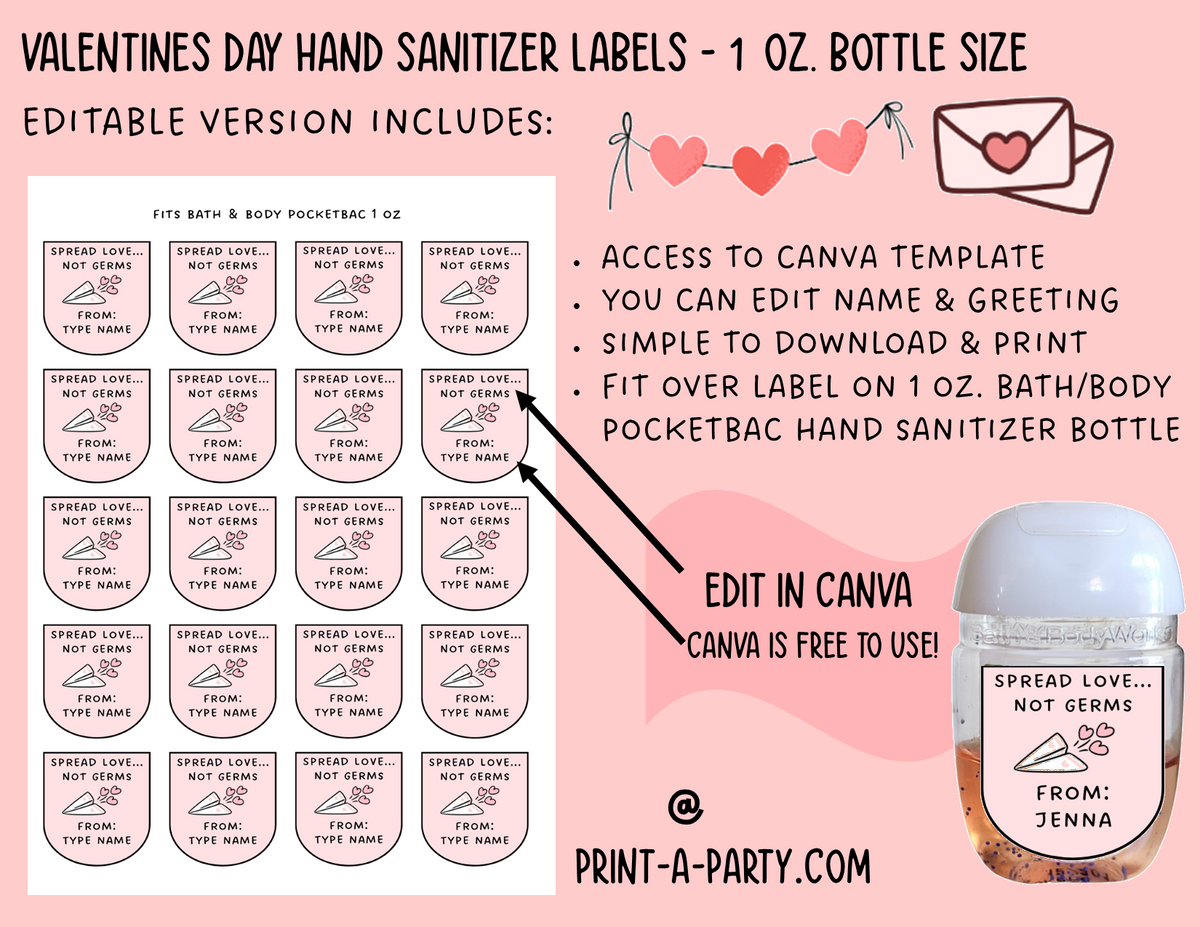 DIY Valentines | HAND SANITIZER LABELS | Printable or Editable | Valen ...