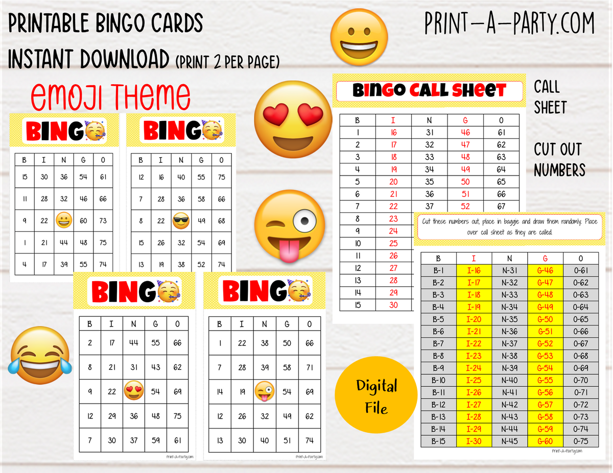 Emoji Bingo Game | Emoji Party Theme | Emoji Party Game | Printable ...