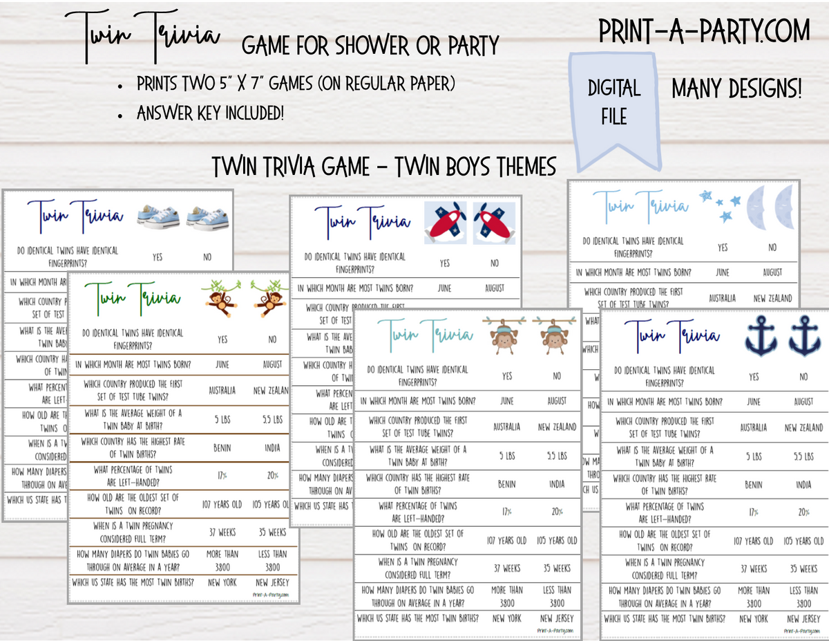 TWIN TRIVIA Game | TWIN BOYS | Baby Shower or Party - INSTANT DOWNLOAD ...