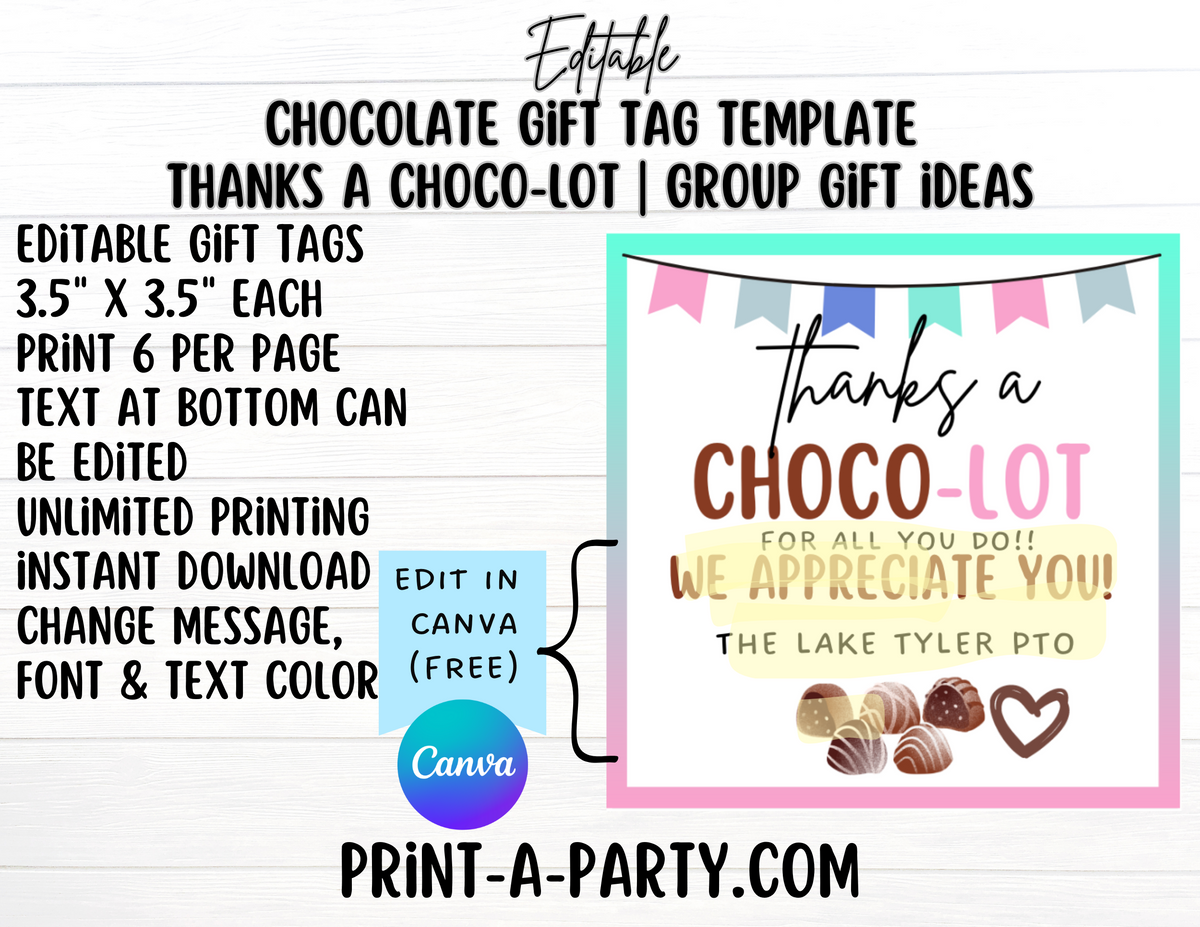 GIFT TAG | Chocolate Gift Tag | Thanks A Choco-Lot Gift Tag | Apprecia ...