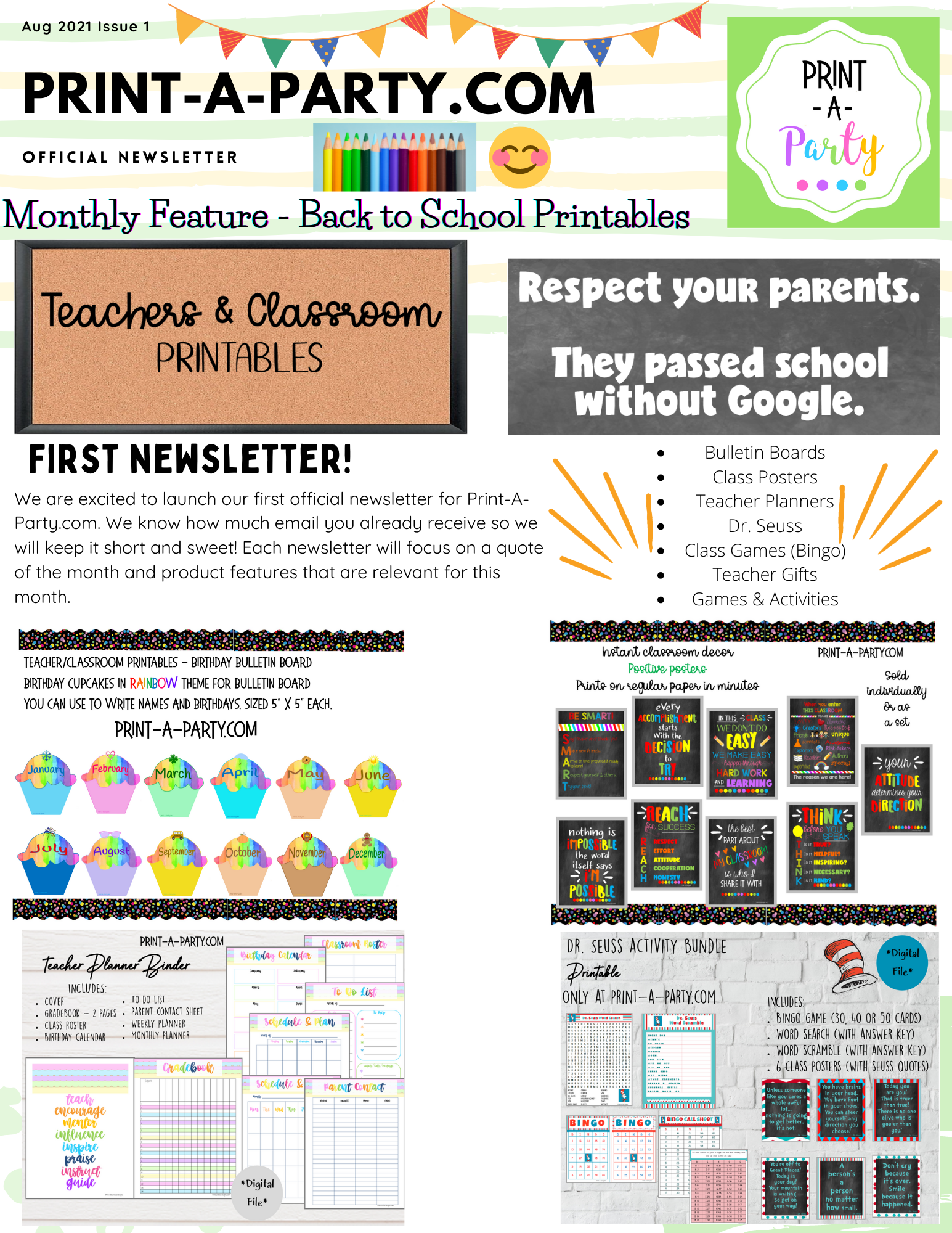 Our First Newsletter - Back To School | Aug 2021 | Volume 1 – PrintAParty