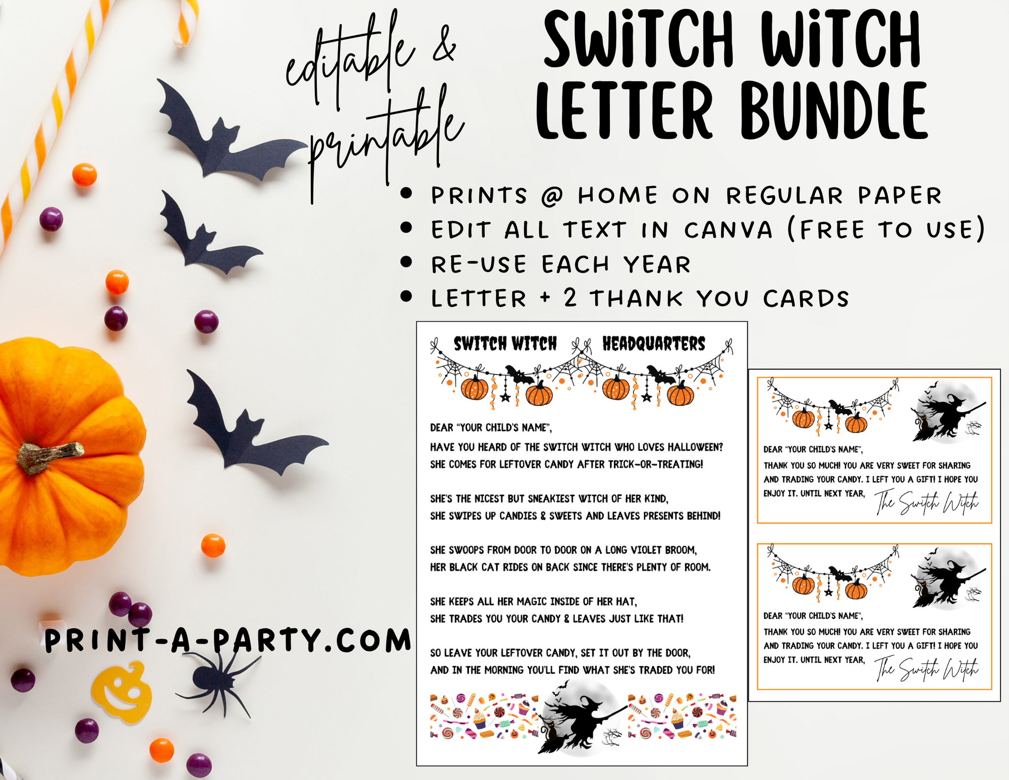 SWITCH WITCH Letter Bundle - Editable Switch Witch Letter & Thank You ...