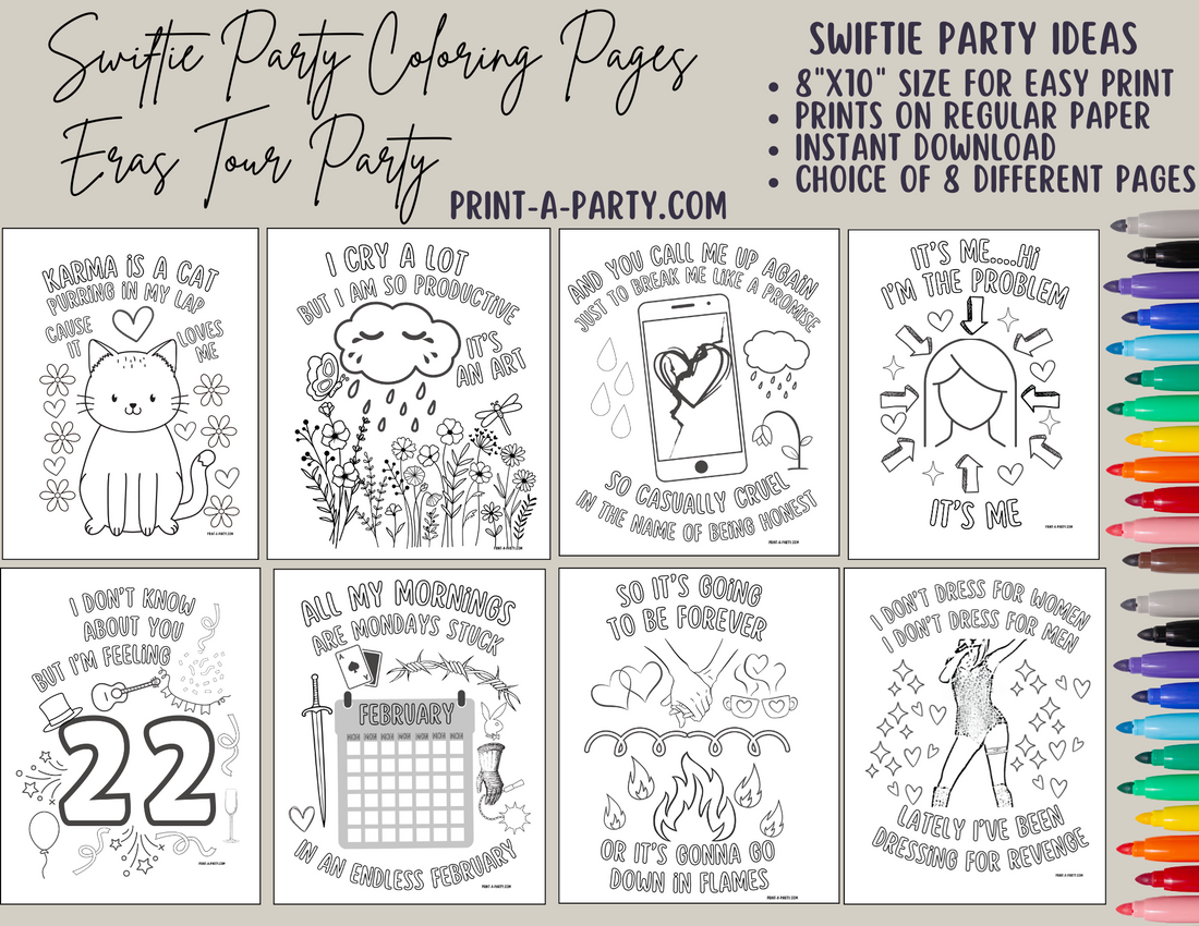 Swiftie Coloring Pages Printable Set – Taylor-Inspired Lyric Coloring ...