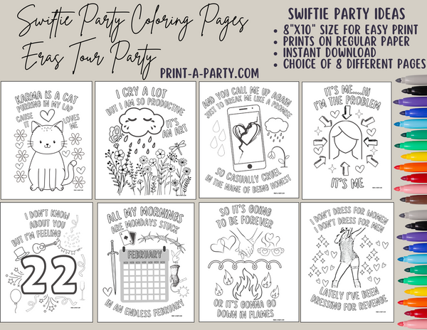 Swiftie Party Coloring Pages | Taylor Lyrics Coloring Pages | Eras Tou ...