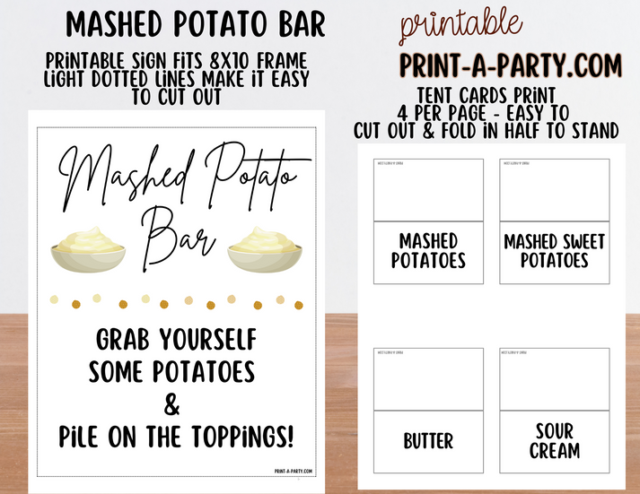 MASHED POTATO BAR Station White Printable Sign & Food Toppings Labels ...