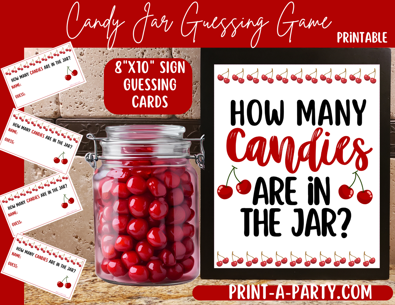 Candy Jar Guessing Game - CHERRY THEME - Printable Party Game for Part ...