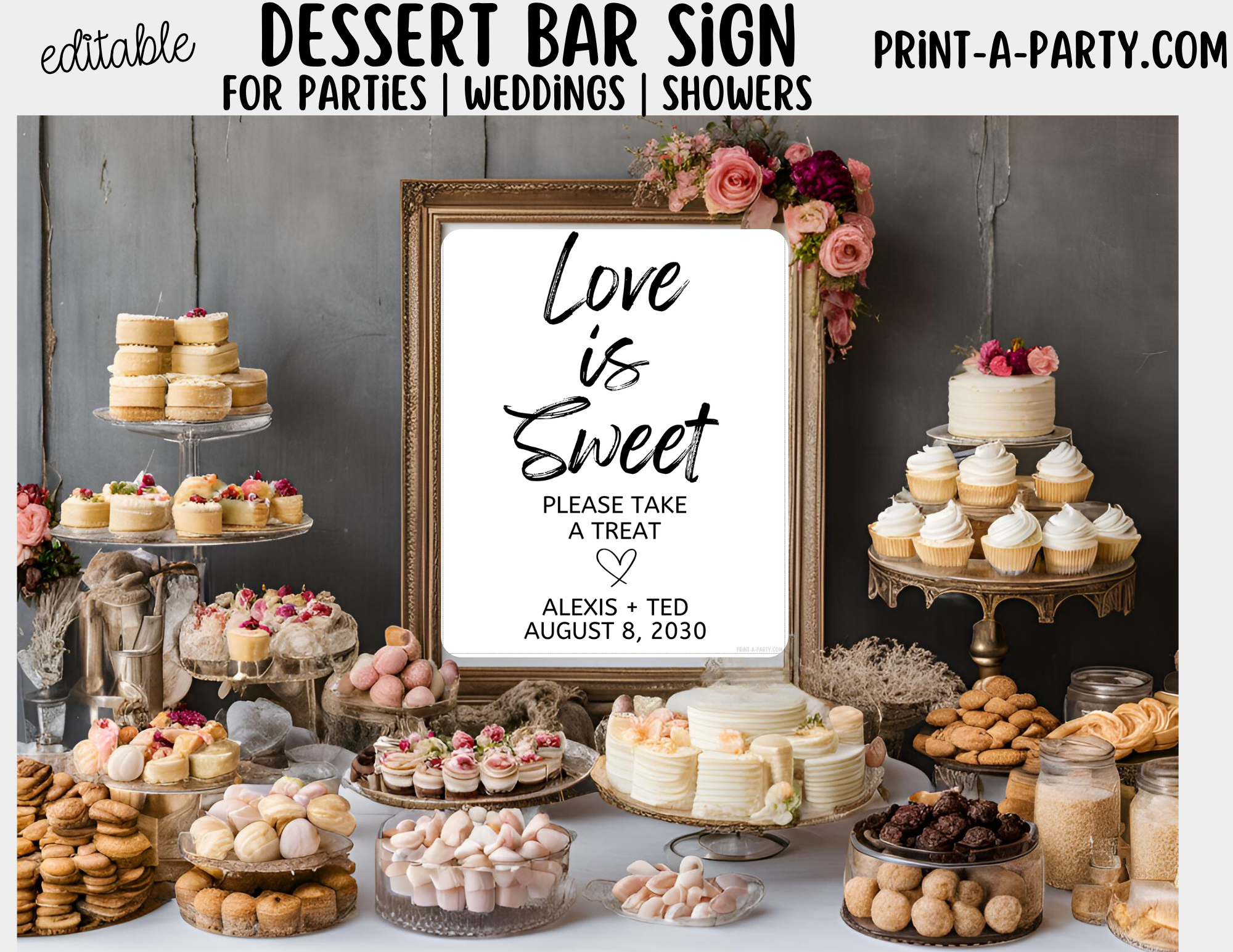 Editable Dessert Bar Sign (8x10) Love is Sweet – Canva Printable Templ ...