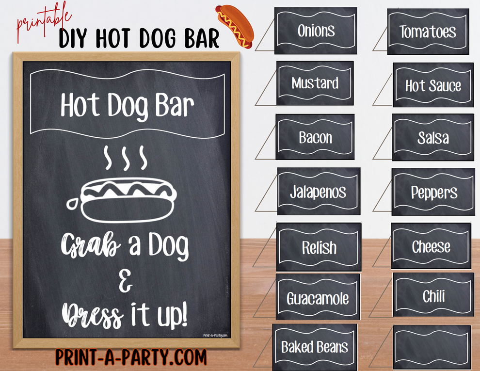 HOT DOG BAR | HOT DOG STATION Setup | Hot Dog Sign | Hot Dog Labels ...