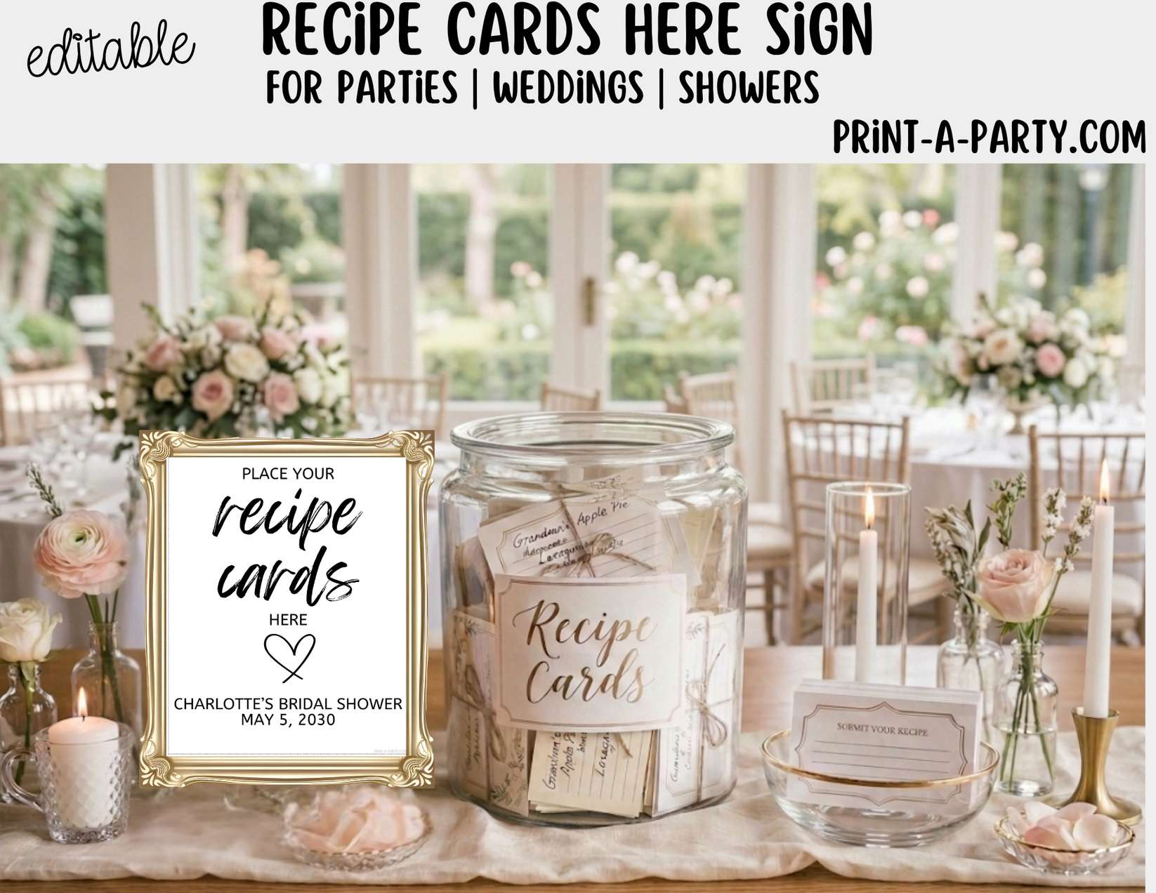 Editable Recipe Cards Sign (8x10) – Canva Printable Template for Showe ...