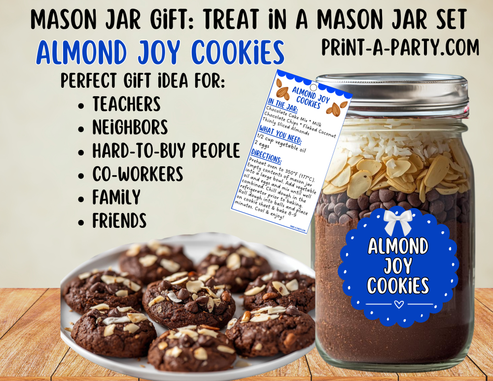 Almond Joy Cookies in a Printable Mason Jar Gift - Labels & Tag, Recip ...