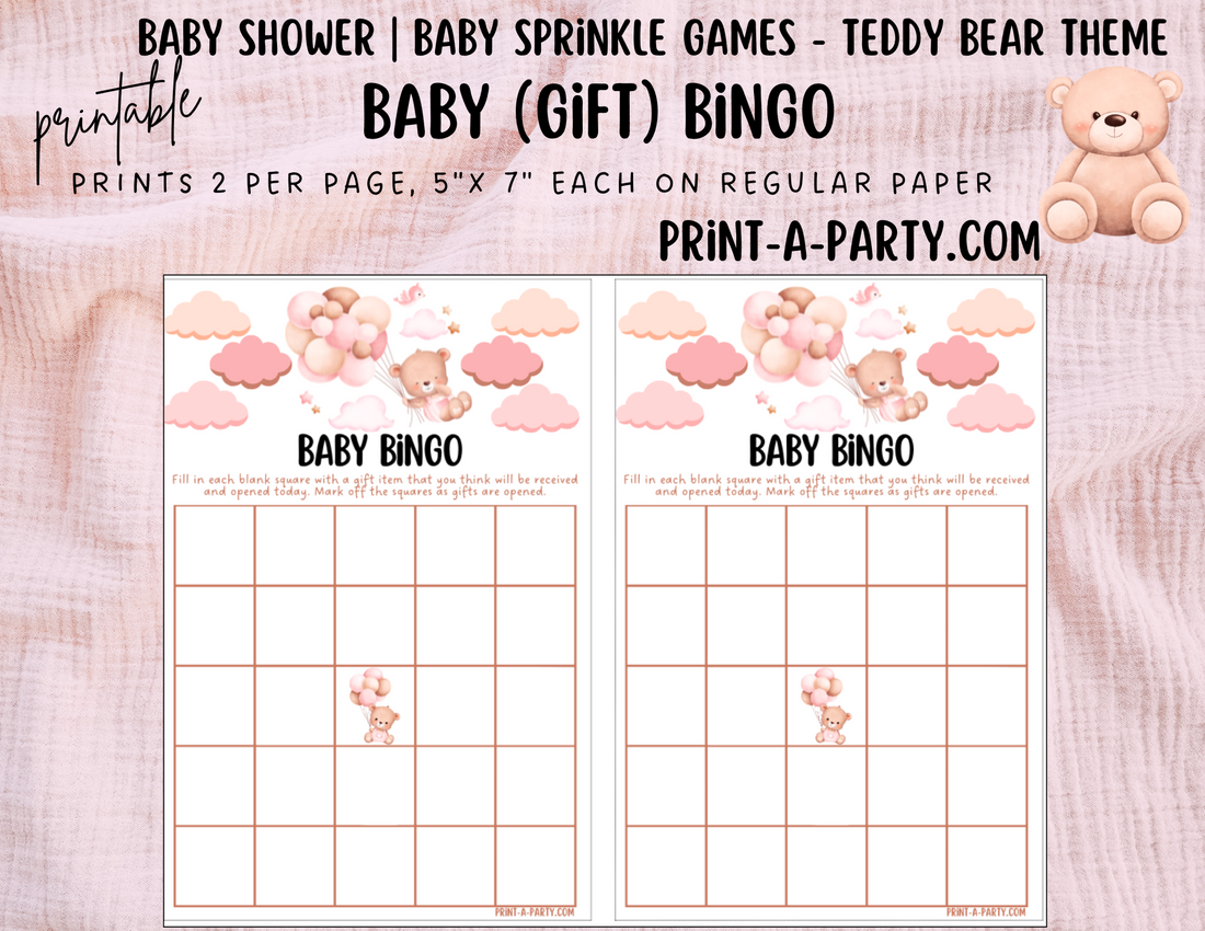 Teddy Bear Pink Baby Shower Printable Games (5 x 7) - Instant download ...