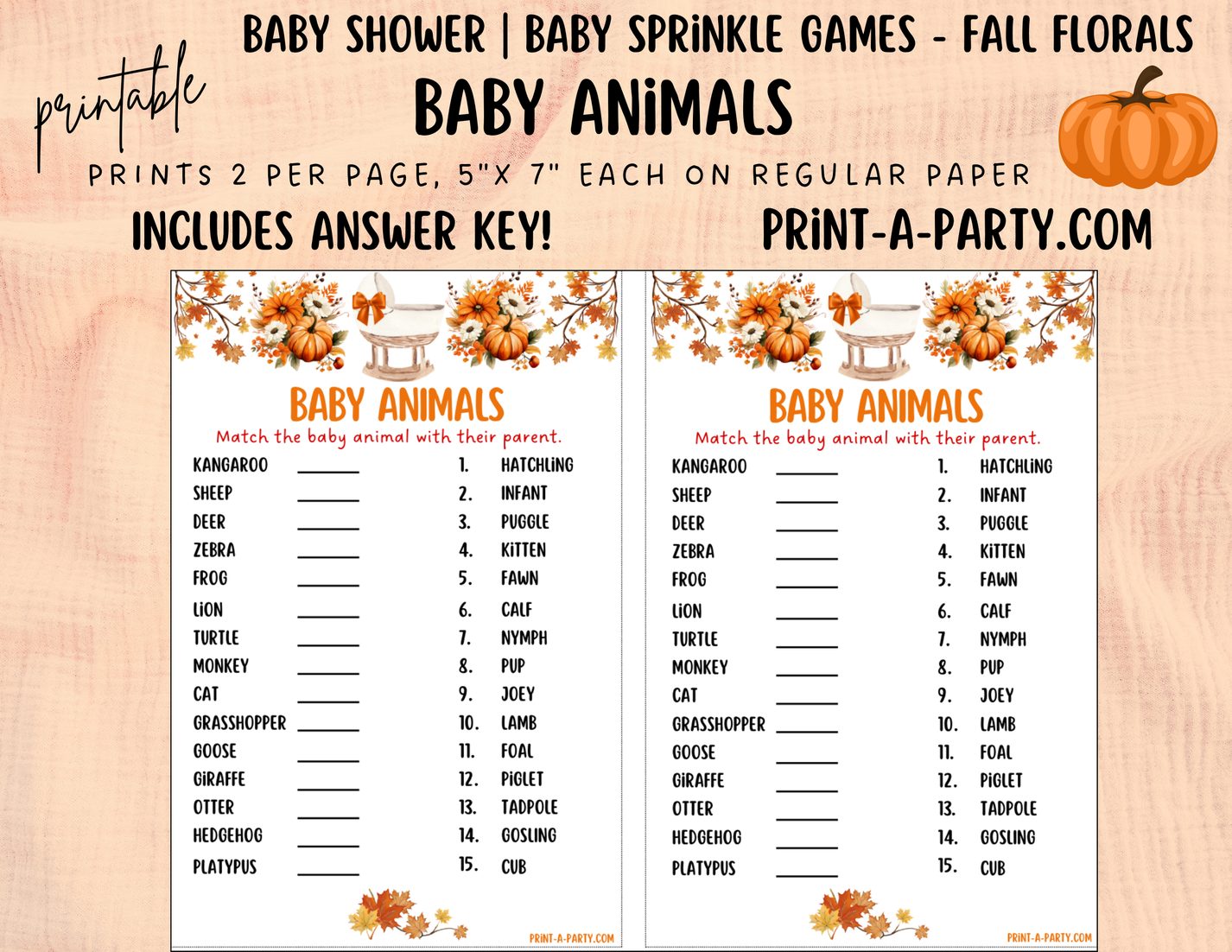 GAMES Fall Floral Baby Shower theme - Printable 5x7" Games Instant Dow ...