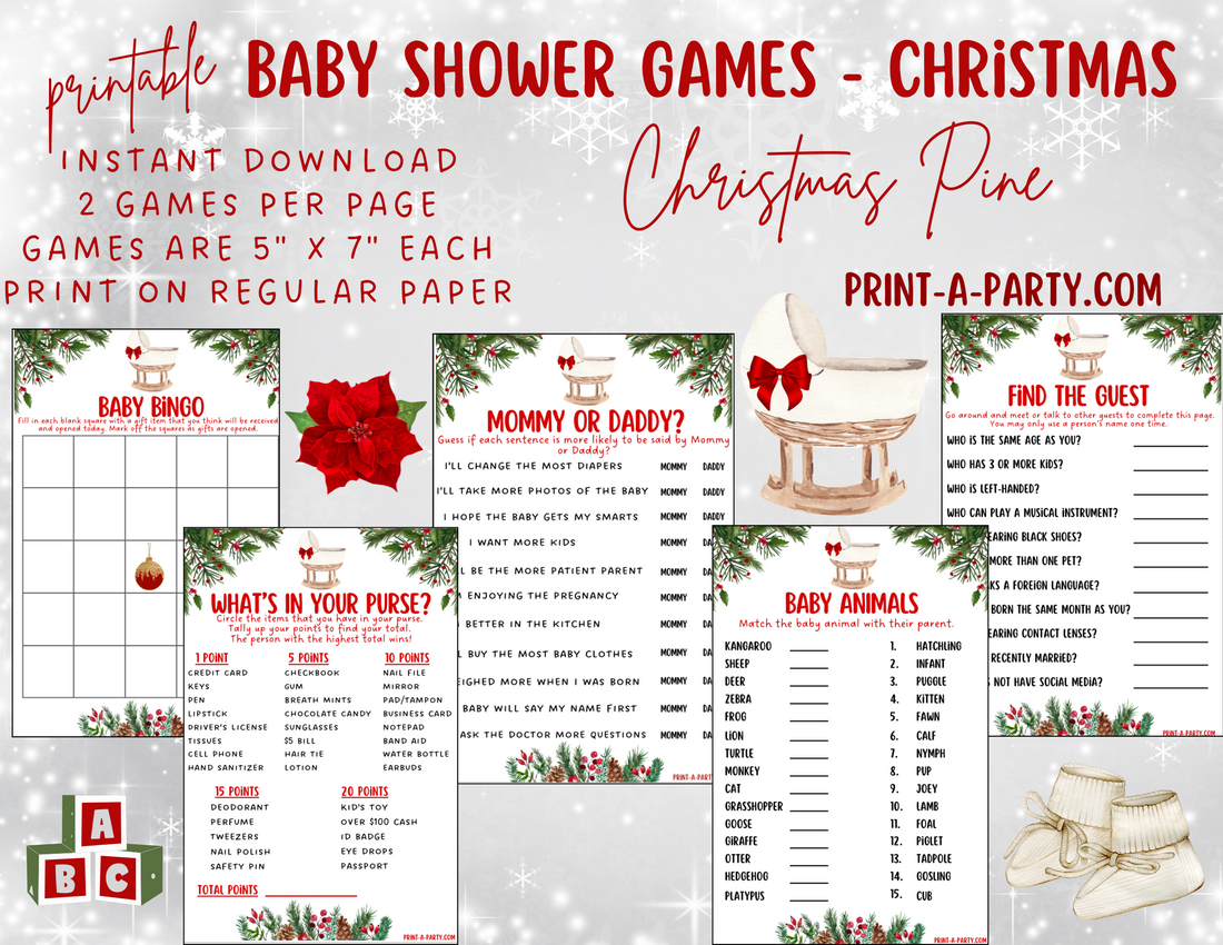 GAMES Christmas Baby Shower 5 x 7 Instant Download Games – PrintAParty