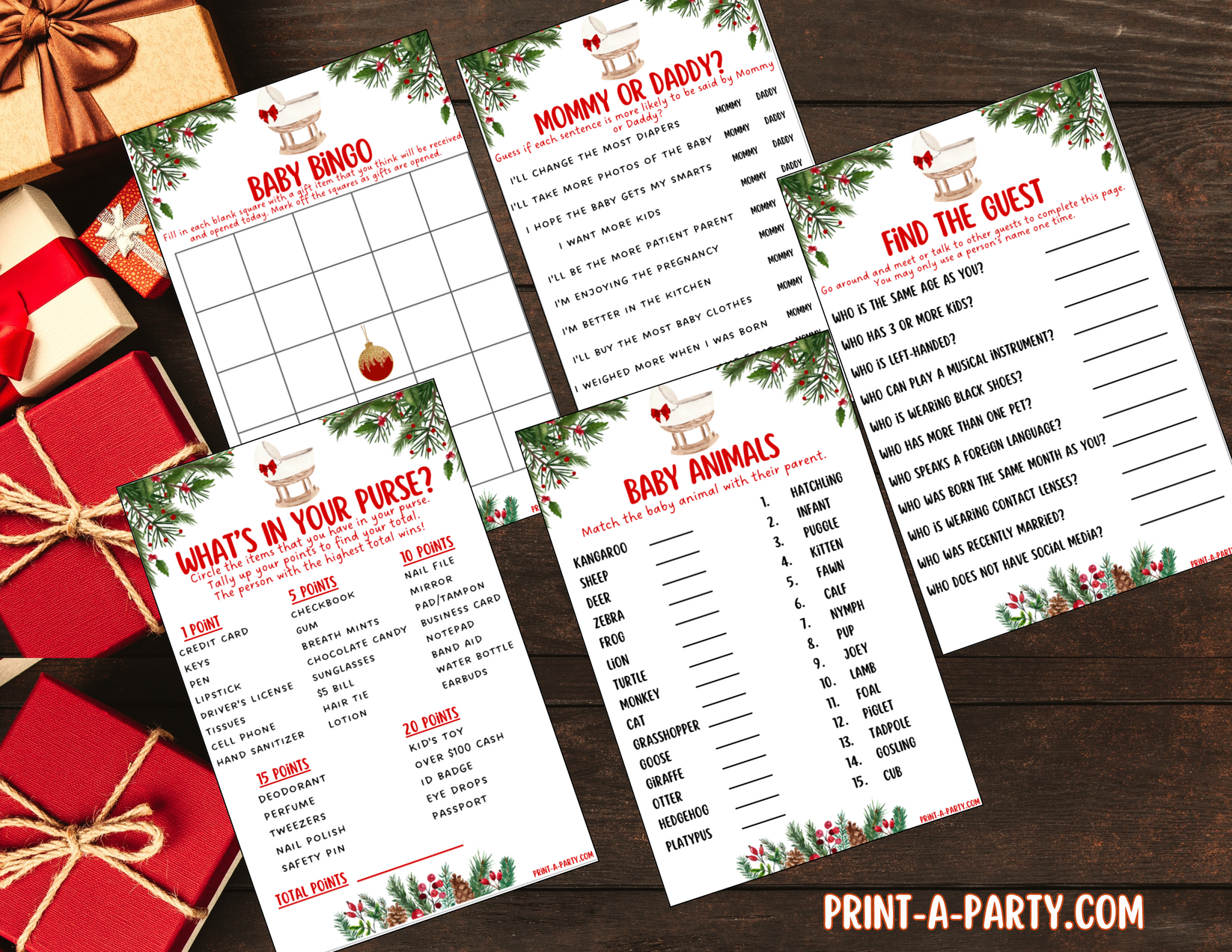 GAMES Christmas Baby Shower 5 x 7 Instant Download Games – PrintAParty