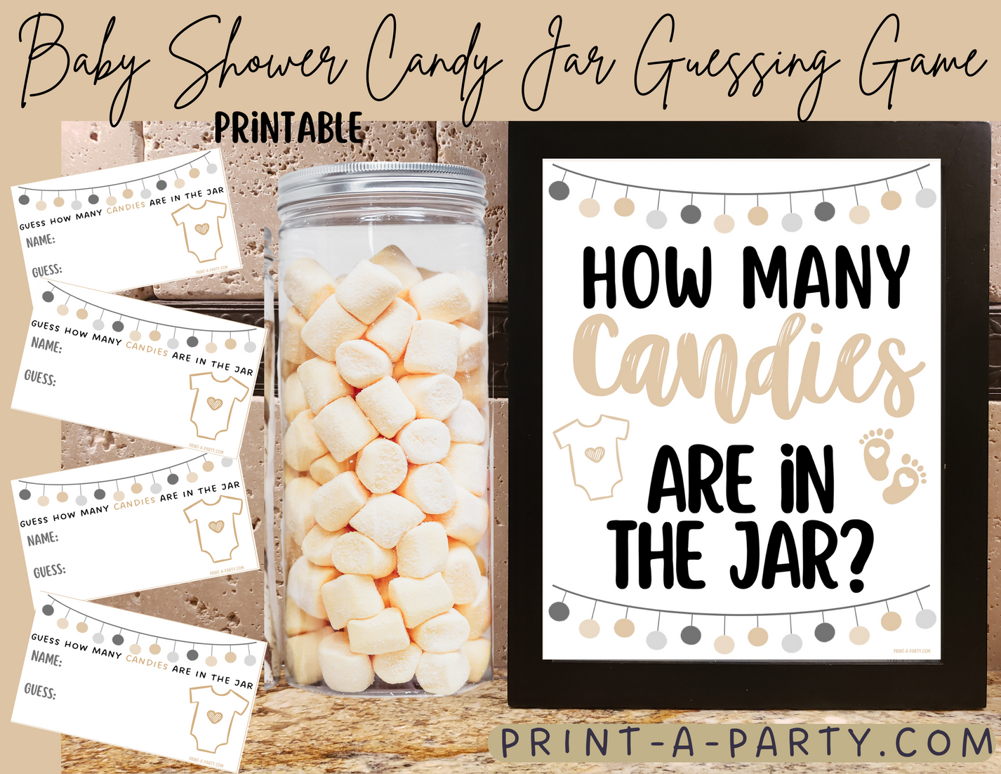 Candy Jar Guessing Game for Baby Showers Printable - sign + guessing ...
