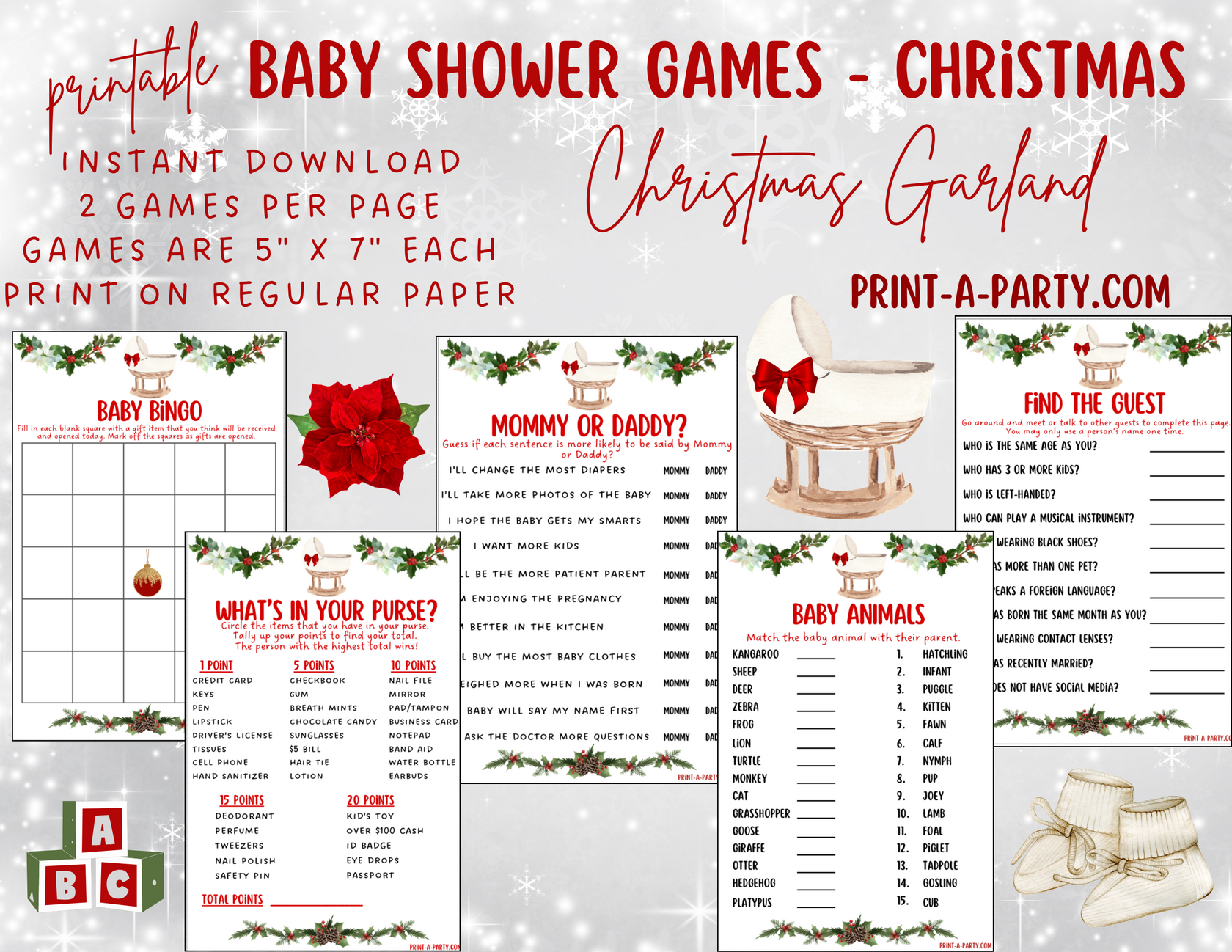 GAMES for Christmas Baby Shower - Printable Christmas Baby Shower Game ...