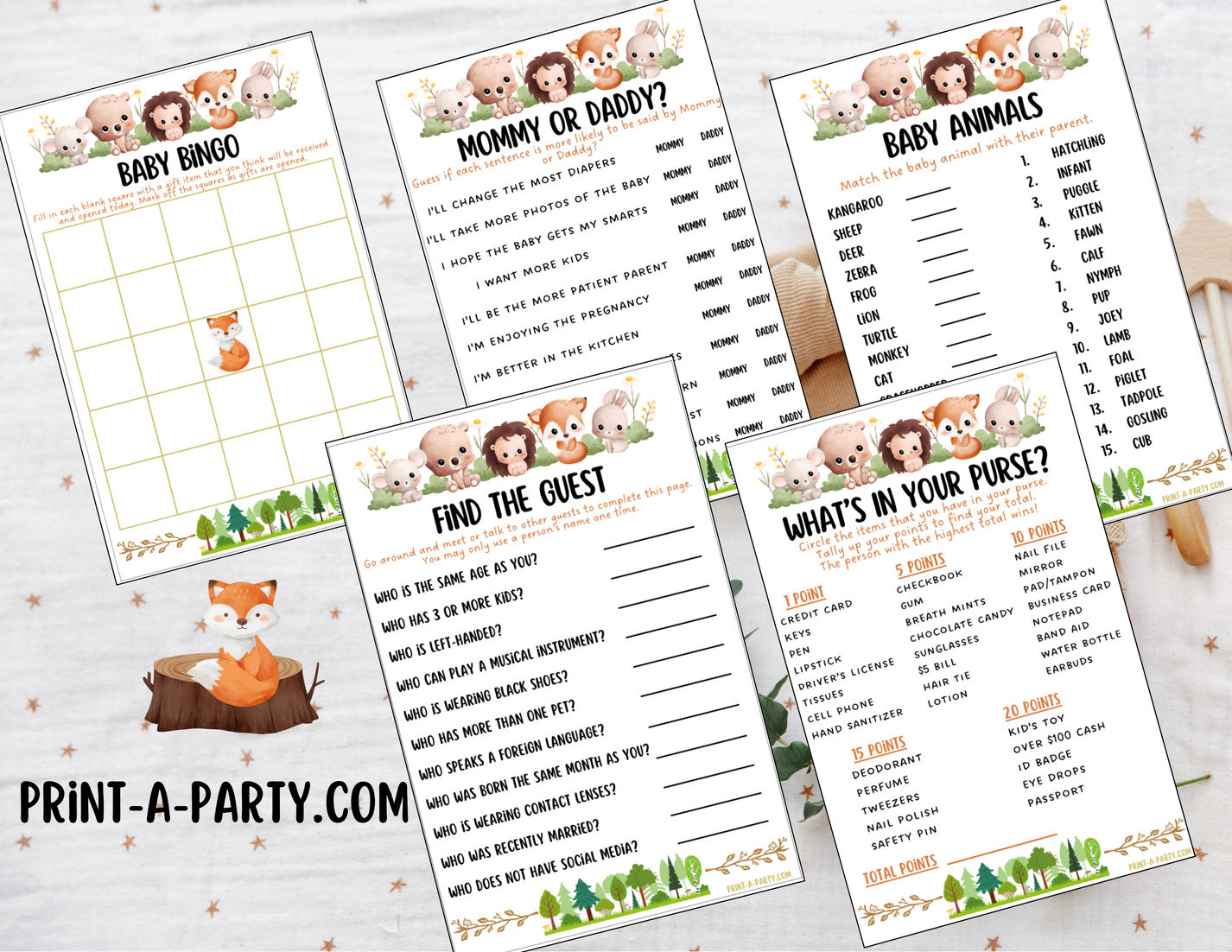 Woodland Baby Shower Games Printable - Forest Animals Baby Shower Game ...