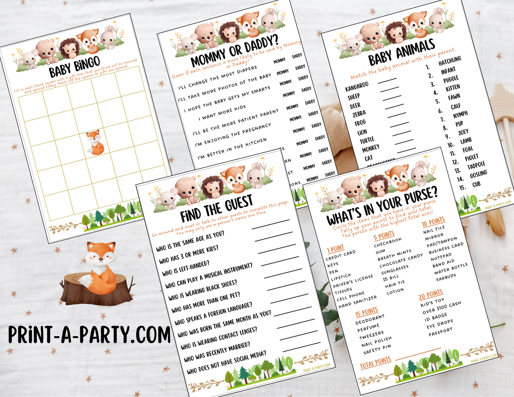 Woodland Baby Shower Games Printable - Forest Animals Baby Shower Game ...