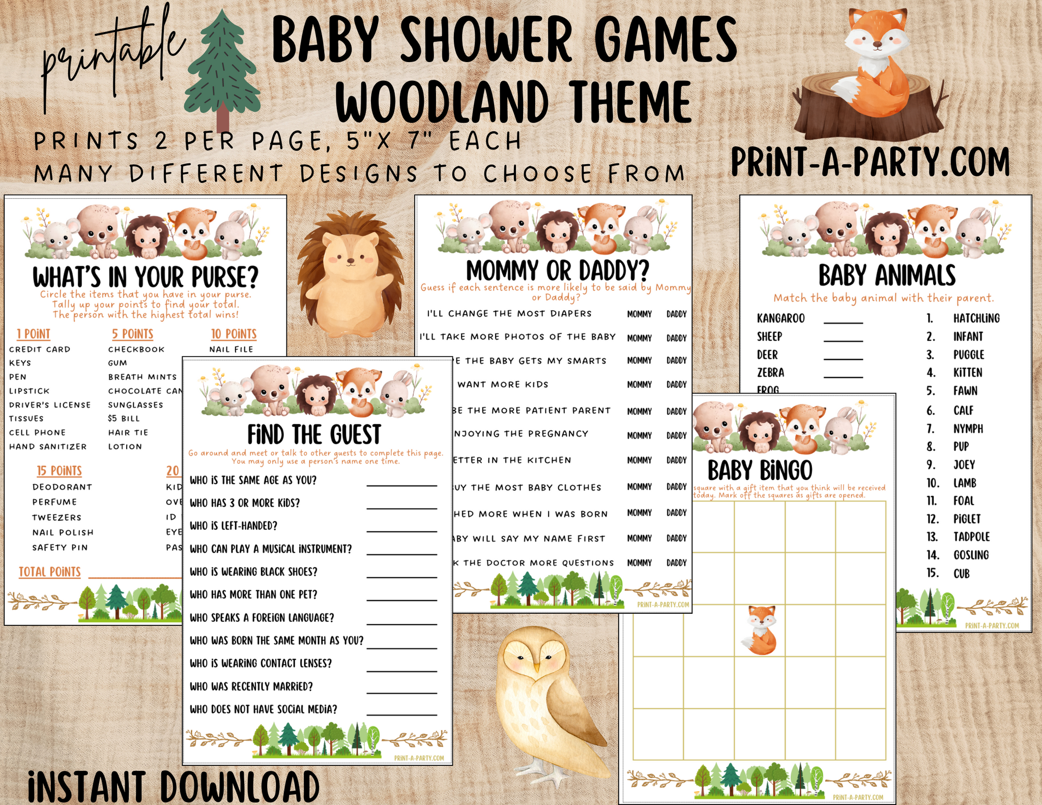 Woodland Baby Shower Games Printable - Forest Animals Baby Shower Game ...