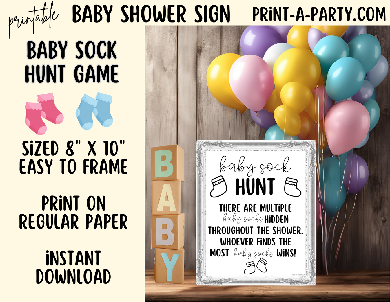 BABY SOCK HUNT Sign Printable - Fun Baby Shower Game for Gender Reveal ...