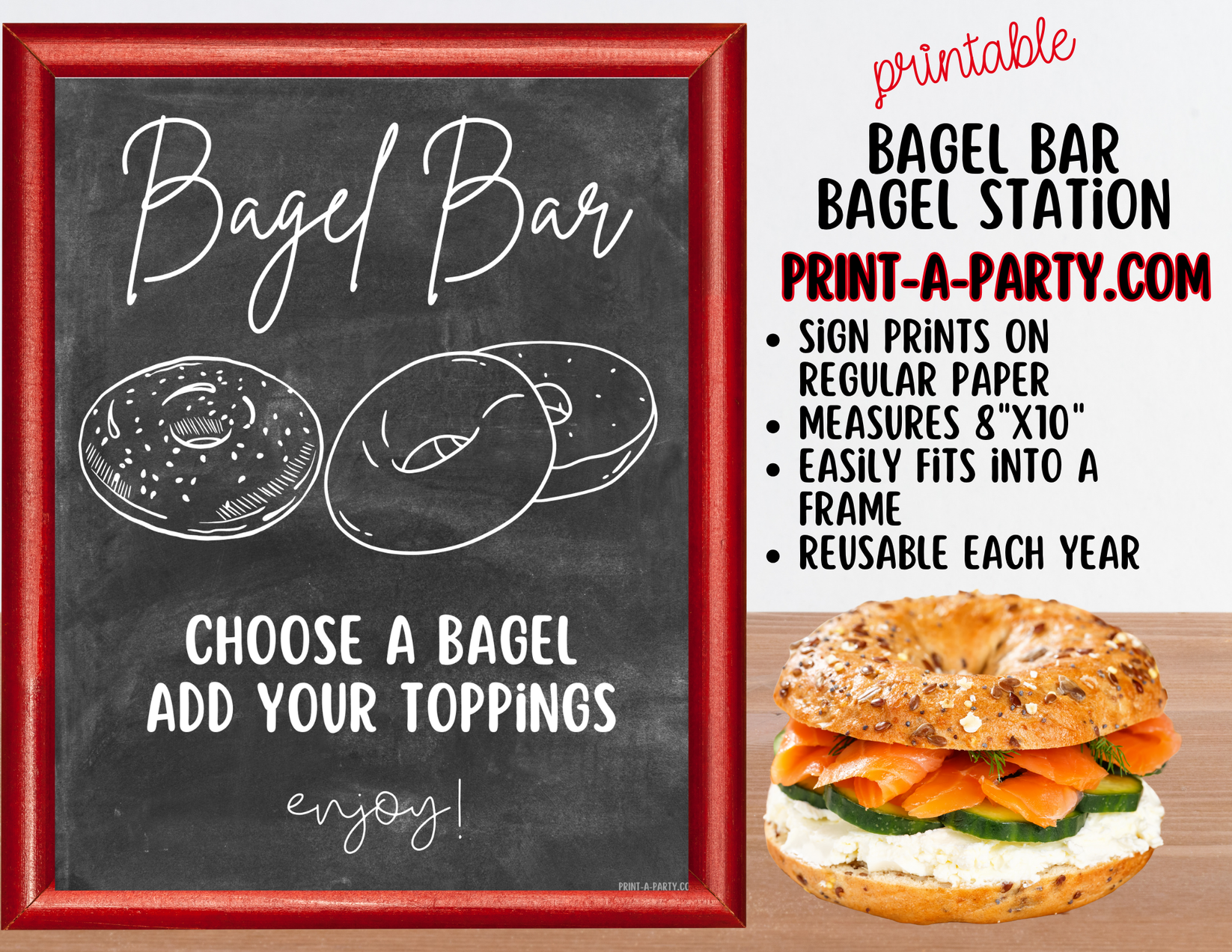 Bagel Bar Sign & Topping Tent Cards - Printable Brunch Decor for Showe ...