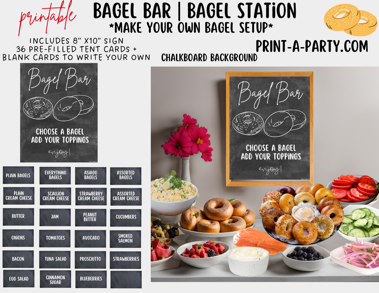 Printable DIY Bagel Bar, Bagel Station setup - great for parties ...