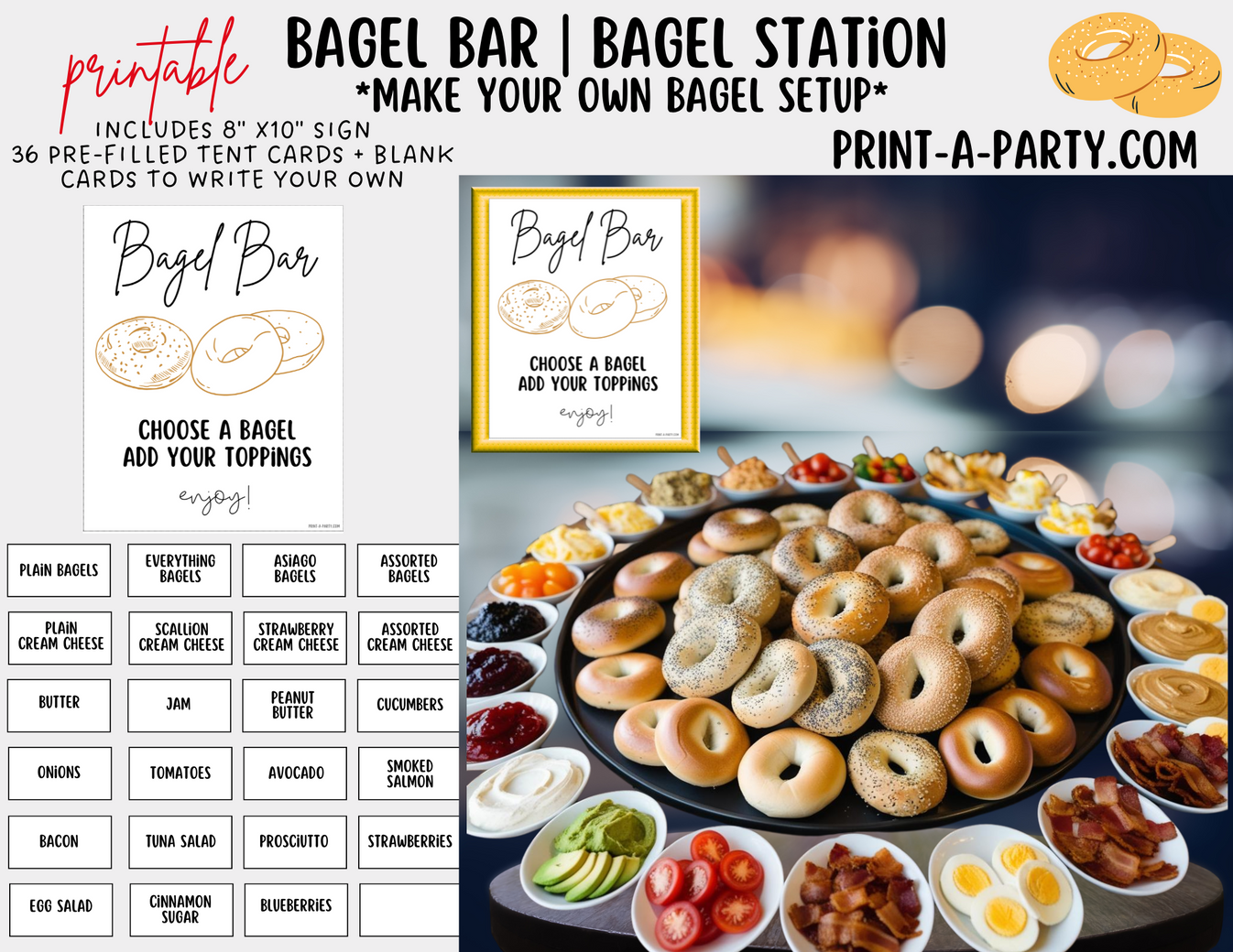BAGEL BAR Sign and Toppings Labels Printable in White – Brunch Decor f ...