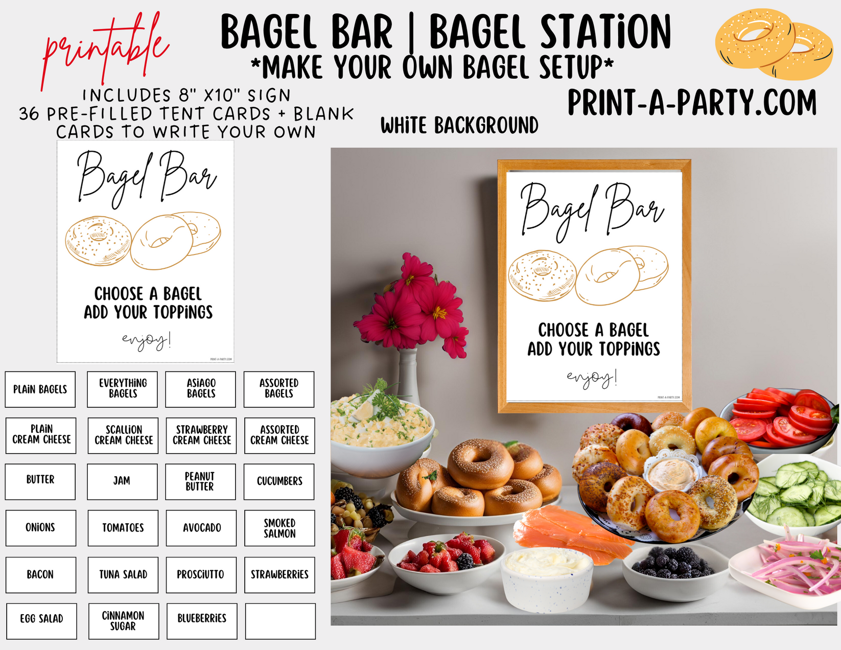 Printable DIY Bagel Bar, Bagel Station setup - great for parties ...