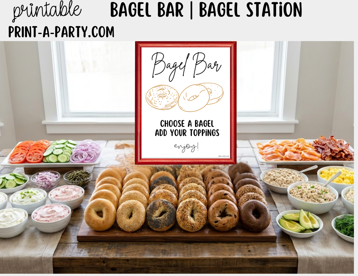 Bagel Bar Sign (8x10) & Topping Tent Cards - Printable Brunch Decor ...