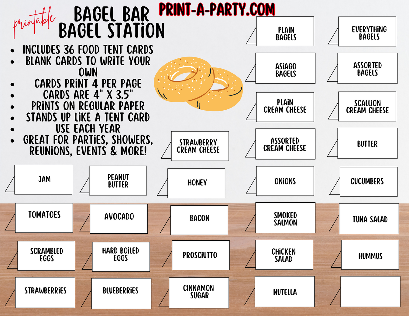 Printable DIY Bagel Bar, Bagel Station setup - great for parties ...